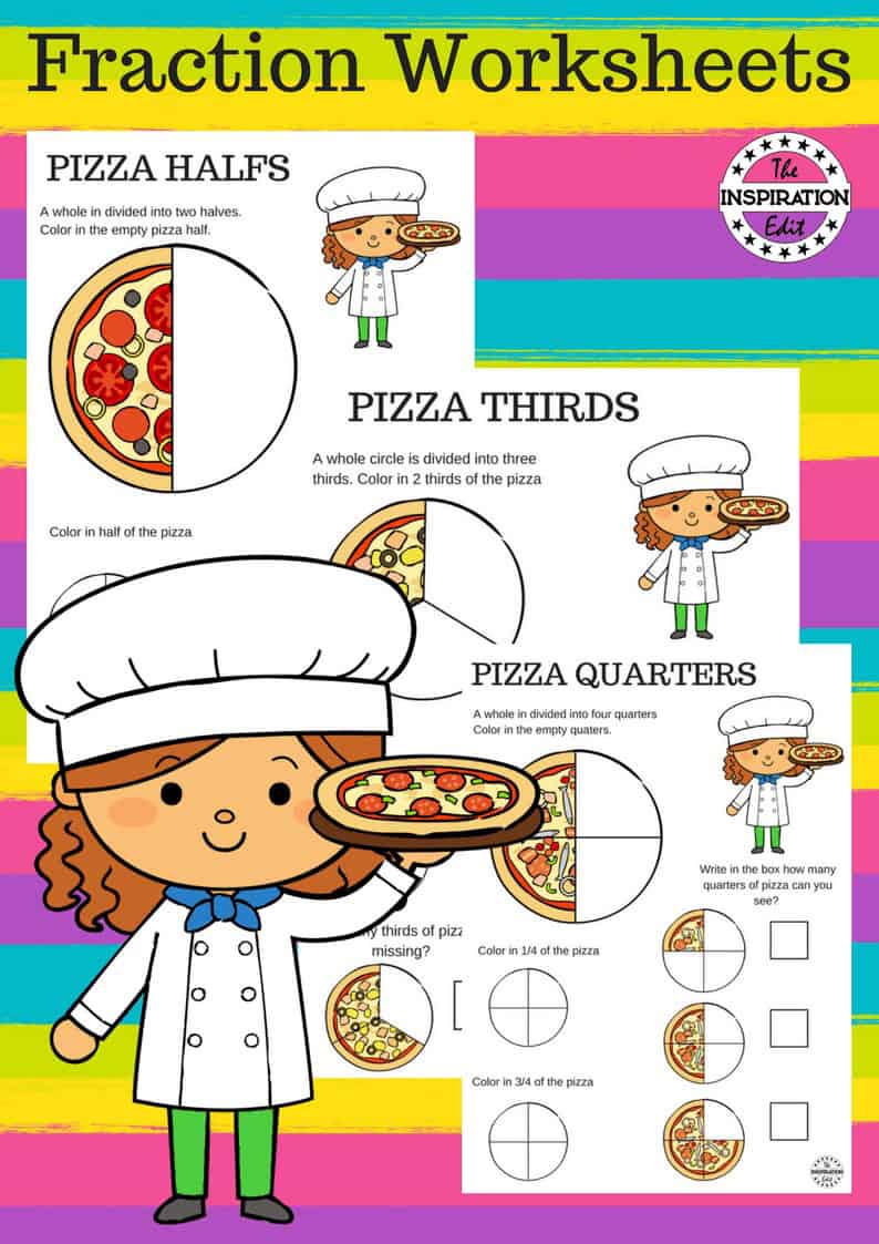 Pizza Fractions Worksheets for Kids | The Inspiration Edit